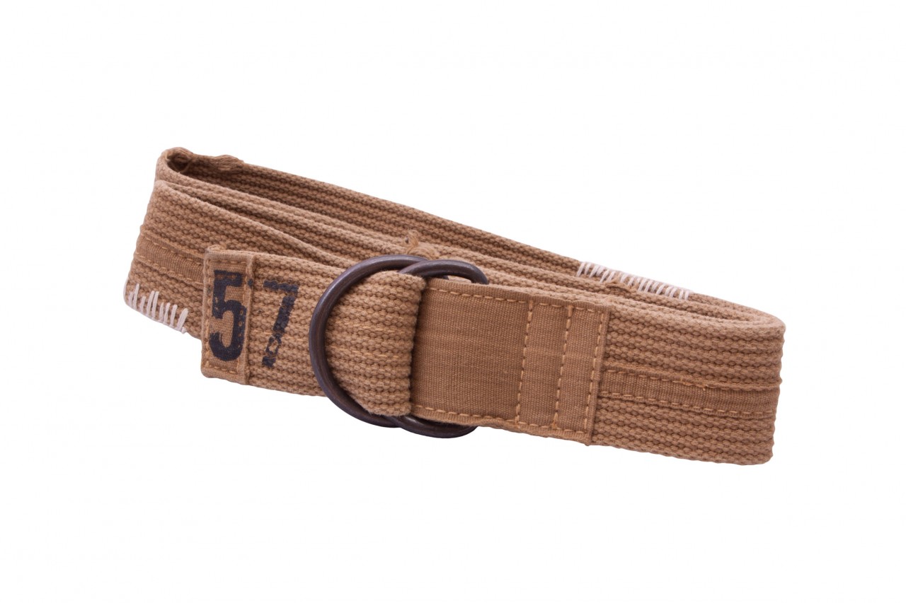Distressed Tan Webbing D Ring Belt