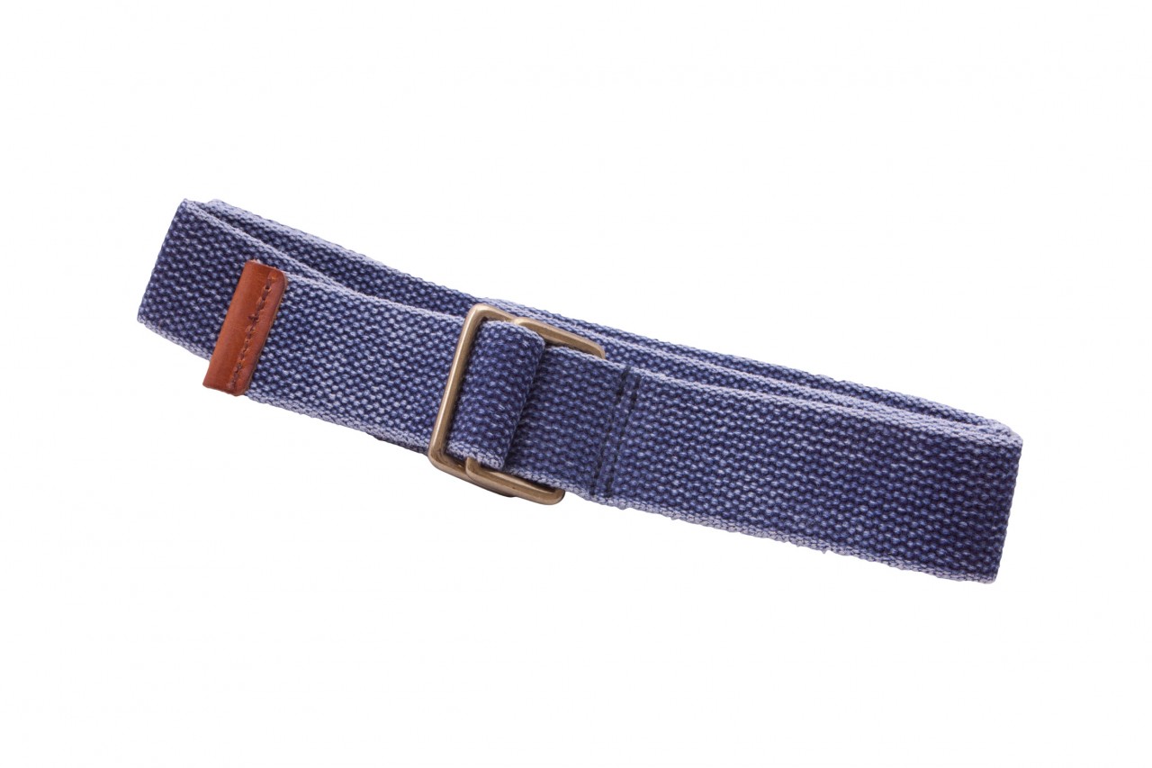 MR Washed Blue Webbing Square Ring Belt with Leather Tab