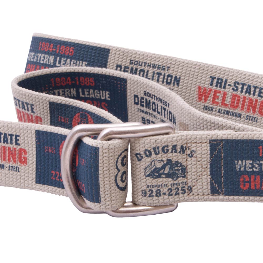 Tan Webbing D Ring Belt with Print