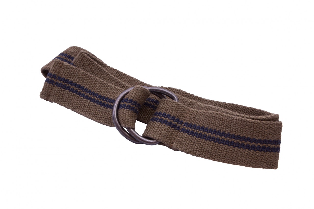 Olive Webbing D Ring Belt with Blue Stripes